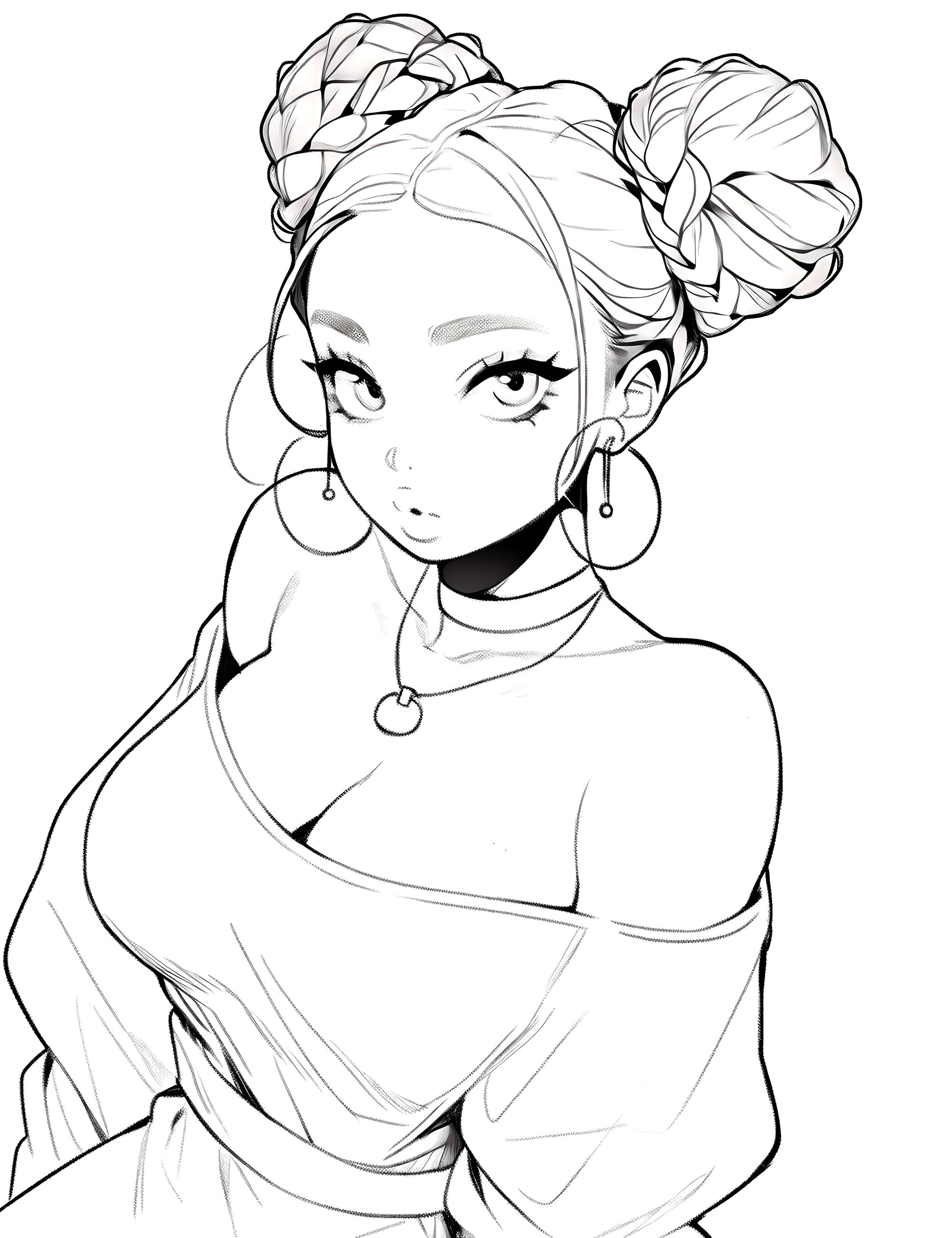 Unleash Your Inner Artist Anime Waifu Coloring Page for Adults ...